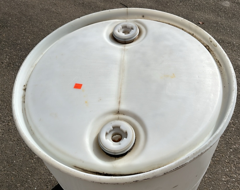 WHITE PLASTIC 50 GAL BARREL
