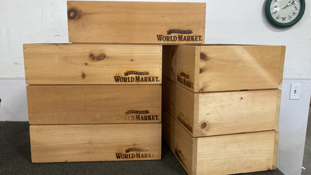 7 COST PLUS WORLD MARKET WOOD CRATES - 23 X 15