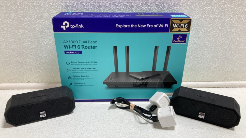 TP-Link Wi-Fi Router, (2) Bluetooth Speakers w/ Charging Cords