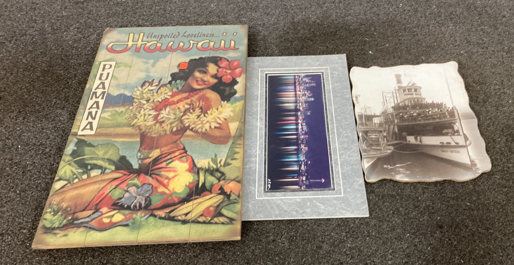 (1) WOODEN WALL HANGING ART PIECE “UNSPOILED LOOELINES HAWAII”, WITH (2 ...