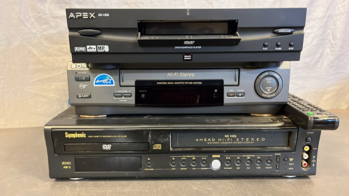 SYMPHONIC DVD & VHS PLAYER, SONY VHS PLAYER AND APEX DVD PLAYER