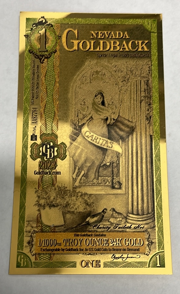 2023 Nevada Goldback 1 1000th Troy Ounce 24k Gold