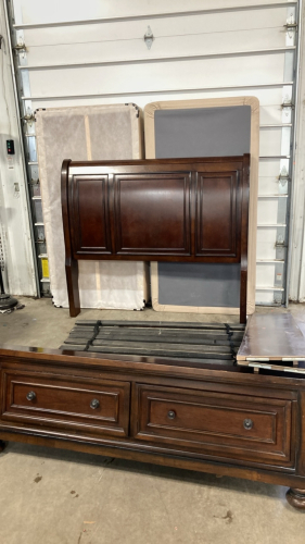 Dark Brown Wood Queen Bedframe w/ Built-In Drawers and (2) Twin Size ...