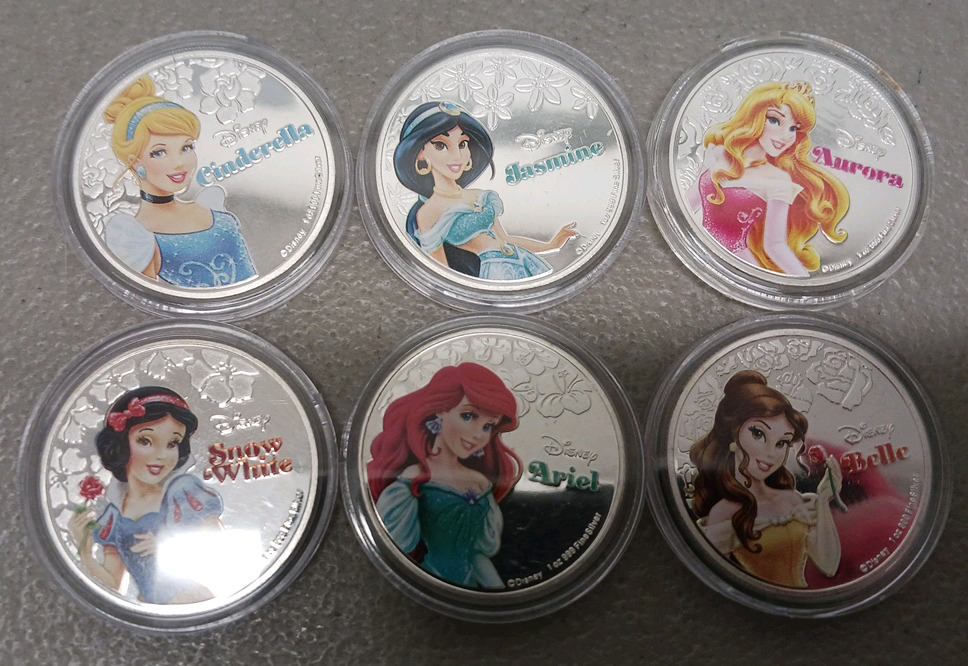 (6) Disney Princess Silver Plated Collectible Coins