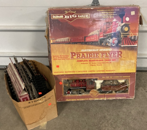 Prairie Flyer Train Set and Box of Assorted Train Tracks
