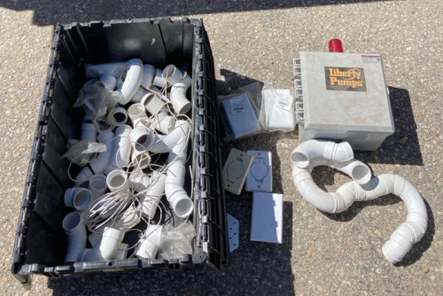 An Assortment PCV Pipes (1) Liberty Pumps Junction Control Box (2) Beam ...