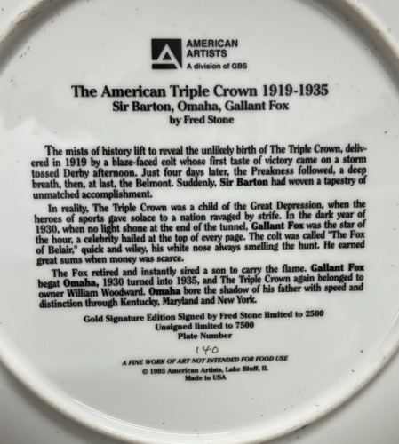 (3) American Artists Fred Stone Collectible Gold Leaf Trimmed Plates In ...