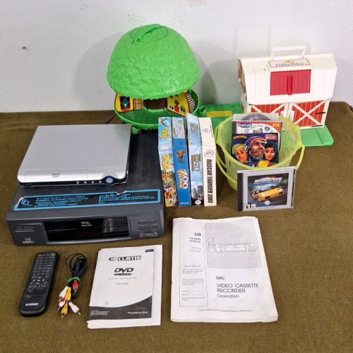(1) Curtis DVD Player W/ Remote & A/V Cable, (1) VHS Player, Assorted ...