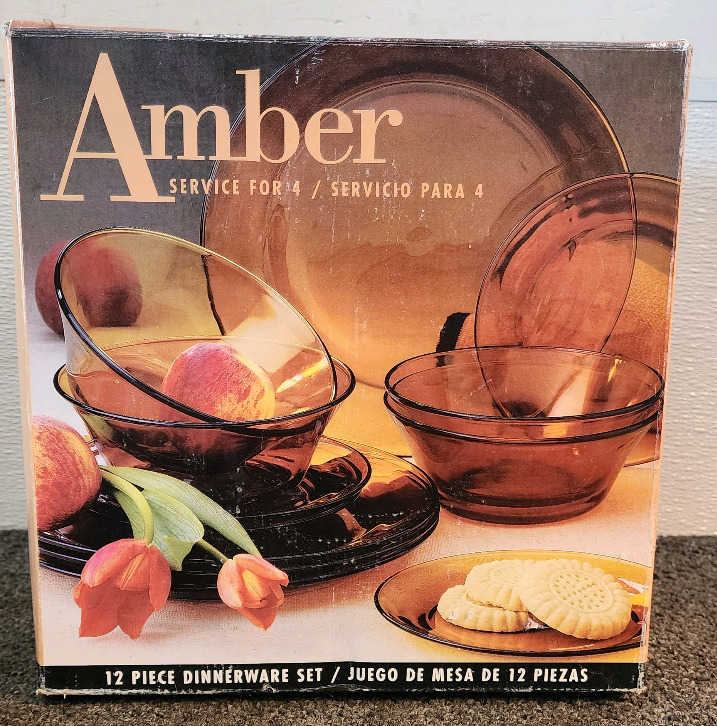 New-Gibson 16 Piece Gold Prestige Dinnerware Set And Amber 12 Piece ...