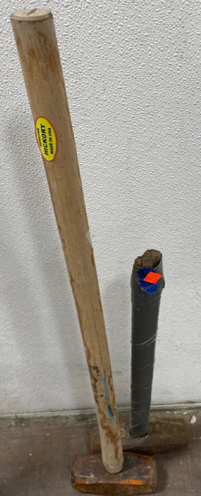 (2) Sledge Hammers, Pitch Fork, & Bucket Of Home Renovation Objects