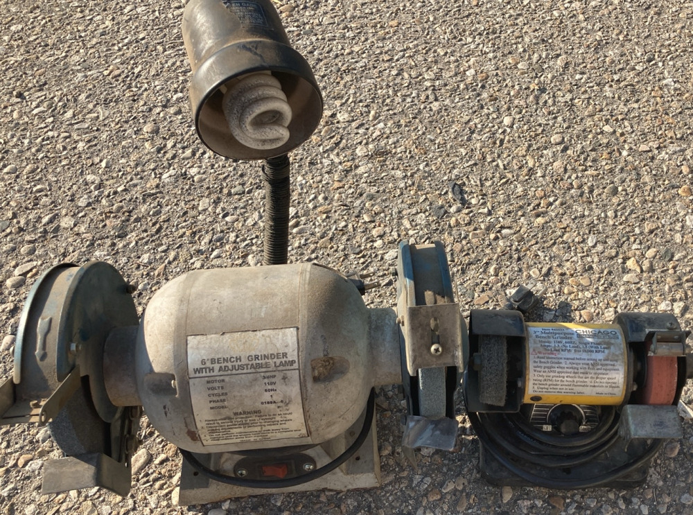 6” Bench Grinder With Adjustable Lamp & Chicago 3” Multipurpose Bench ...