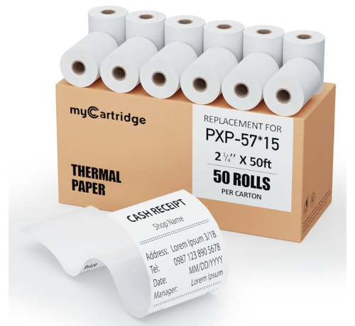 (2) myCartridge 2 1/4 x 50 Receipt Paper (50 rolls) BPA Free Cash ...