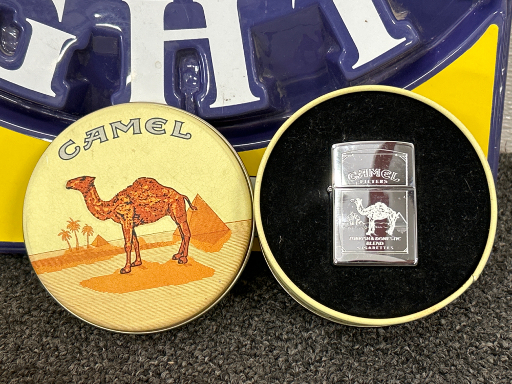 Camel Lights Wall Clock and Collectable Lighters with Case