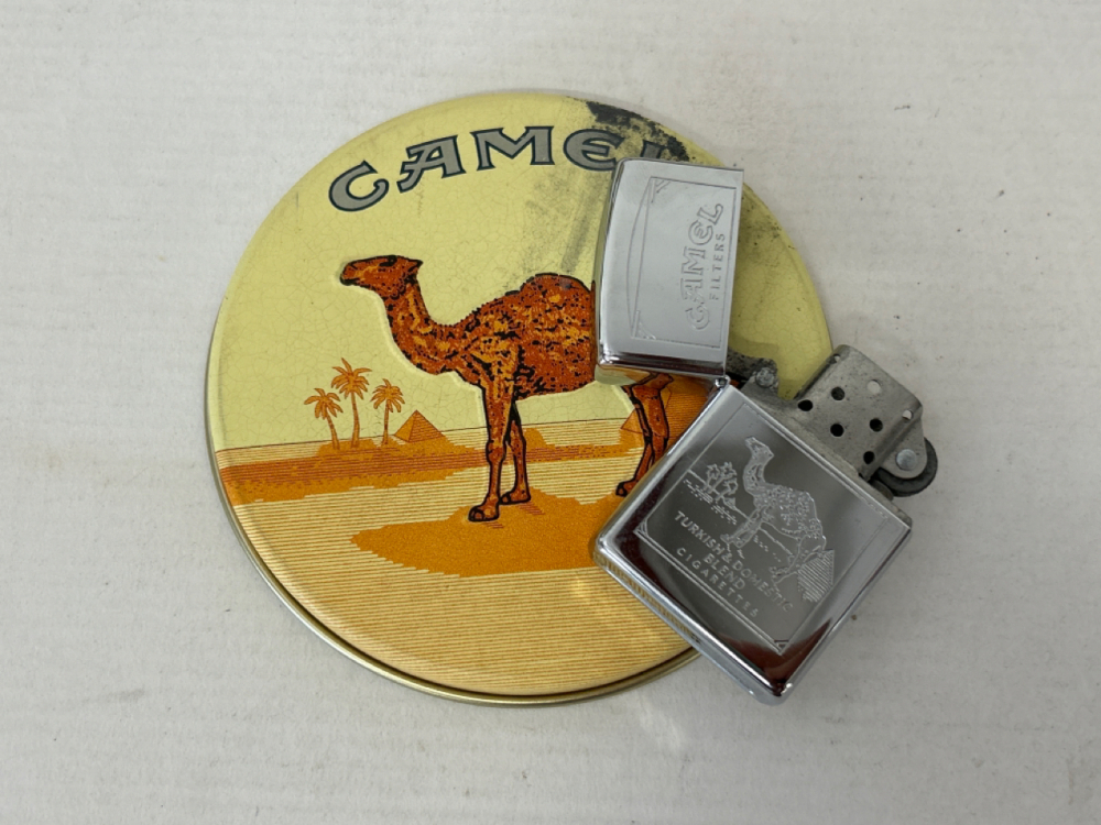 Camel Lights Wall Clock and Collectable Lighters with Case