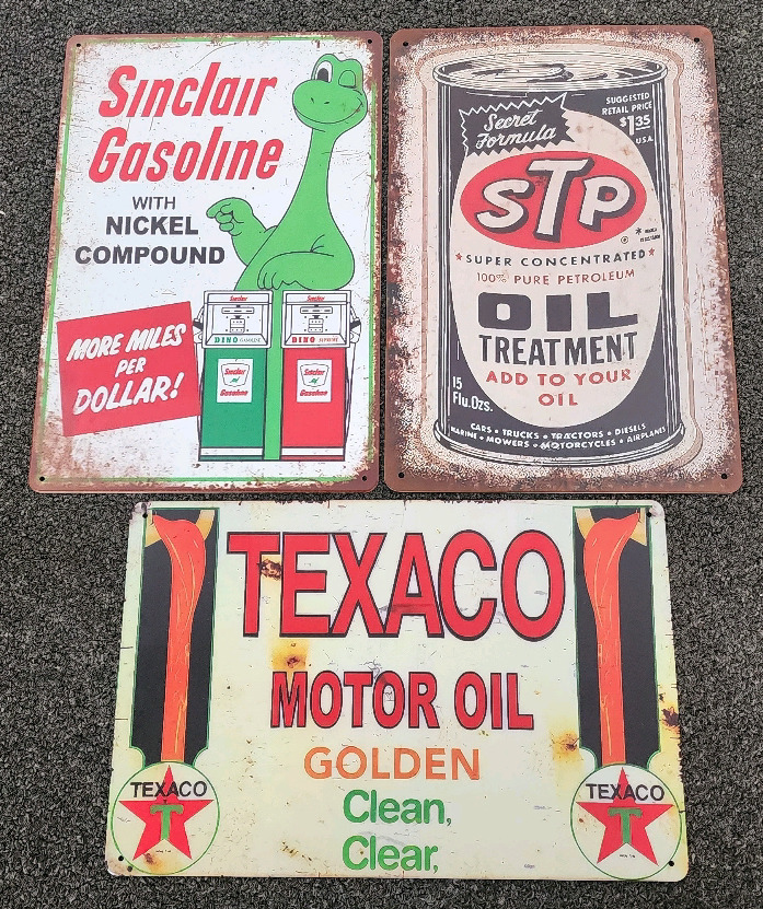 (3) Gas Station Tin Signs