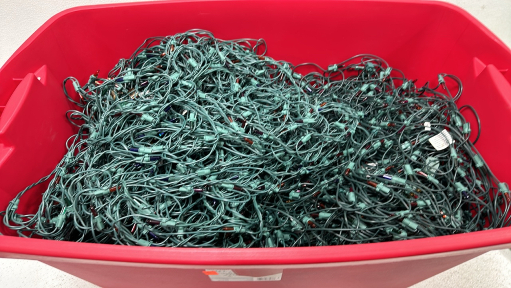 30 Gal. Sterilite Container Full of Multi-Color Christmas Lights