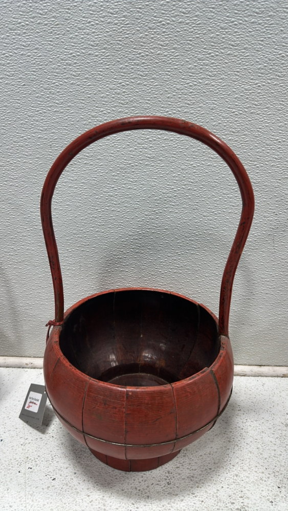 (3) Assortment of Various Sized Red Wooden Rice Buckets