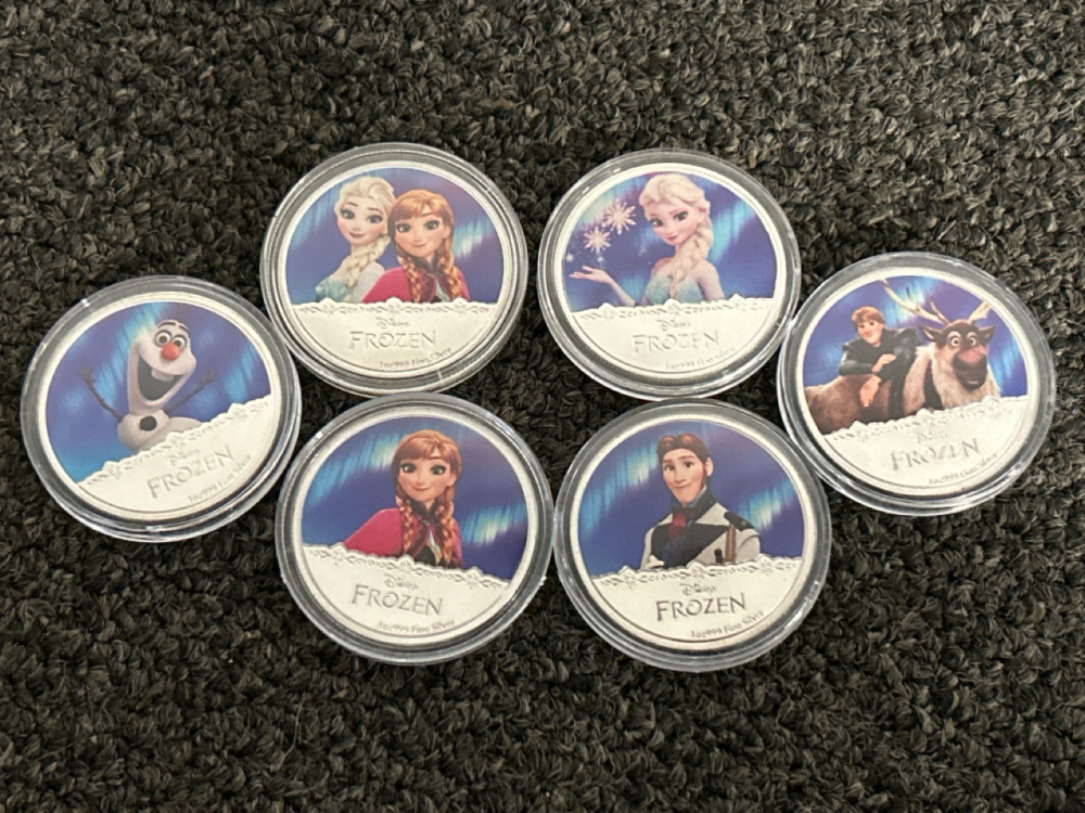 (6) Disney Frozen Silver Plated Collectible Coins
