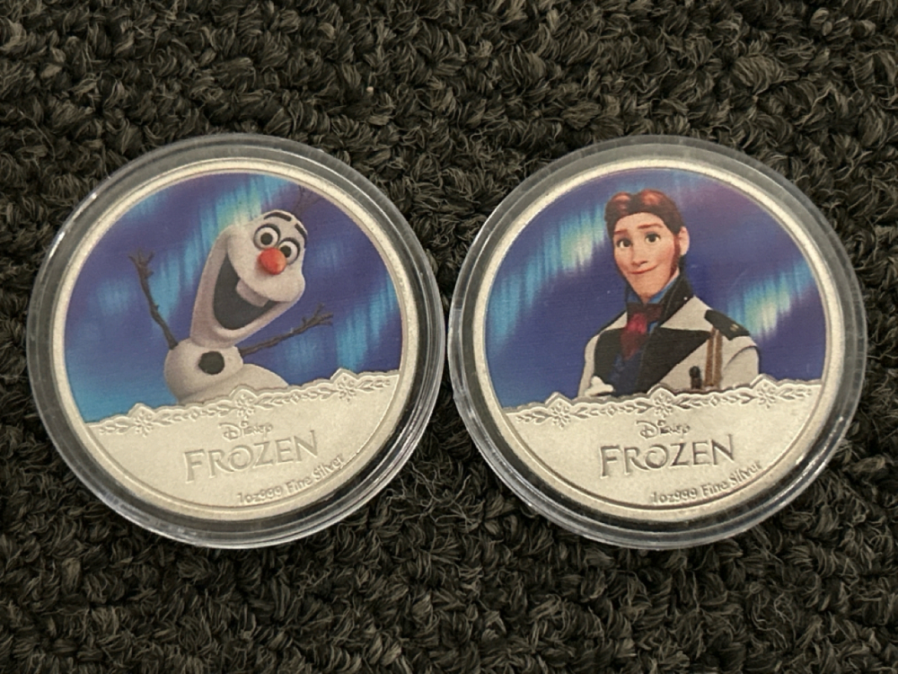 (6) Disney Frozen Silver Plated Collectible Coins