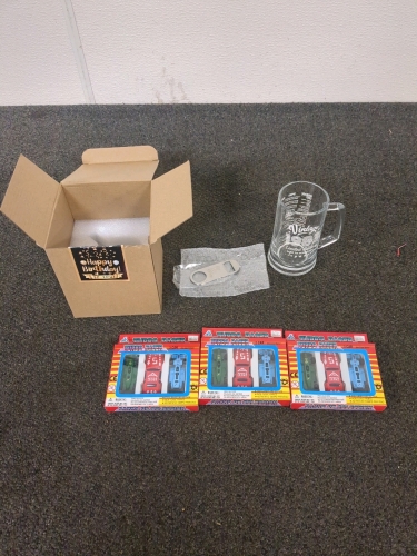 Turbo Racer Die Cast Cars and a Vintage 1983 Birthday Mug