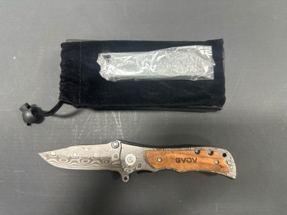 Damascus GVDV 4” Folding Pocket Knife W/ Sharpening Stone