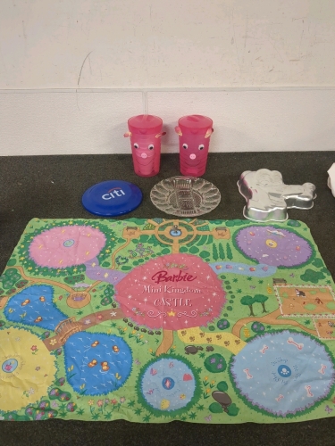 Barbie Play Mat, Pig Pitchers and Glass Plate