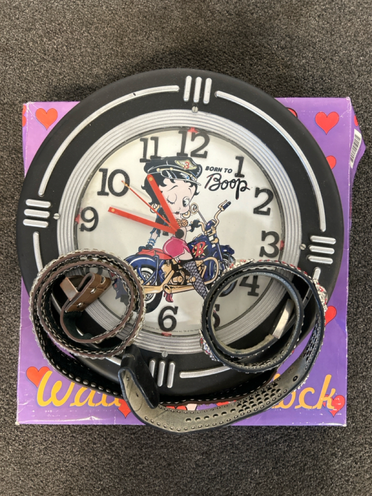 Betty Boop Wall Clock and (2) Belts with Rhinestones