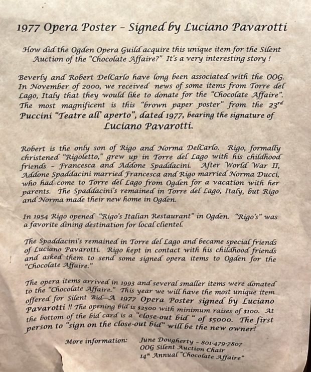 1977 Opera Poster - Signed by Luciano Pavarotti