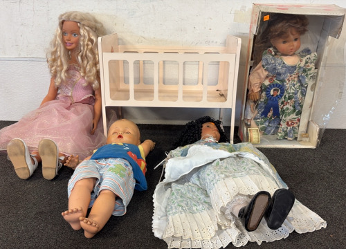 (1) Barbie 3FT Doll (2) Dolls, (1) Lissi Fashion Doll, (1) Baby Doll Crib