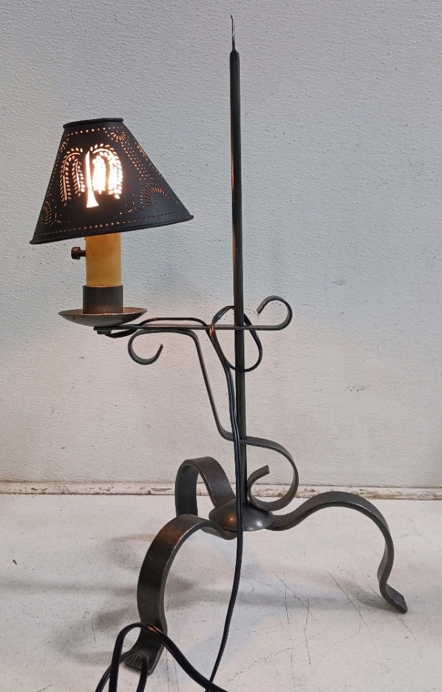 (2) Wrought Iron Table Lamps w/ Punched Metal Shade