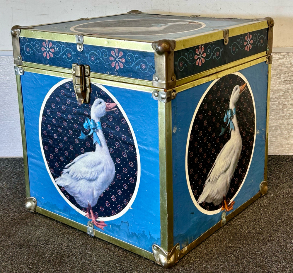 Vintage Storgae Box, Tin Signs, Planter Bases, and Fish Tack