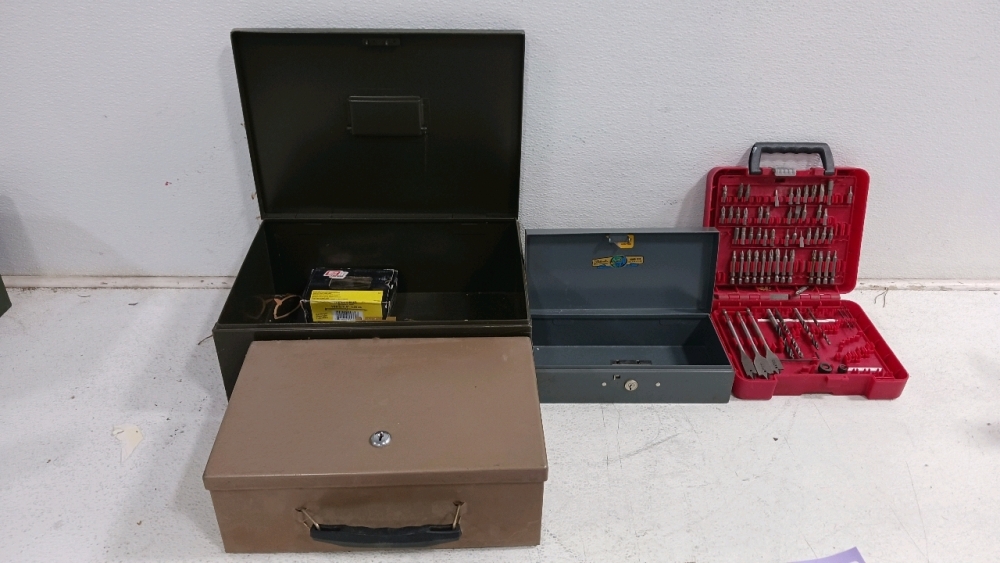 (3) Storage Totes & Toolboxes w/ Assorted Electrical & Hand Tools & So ...