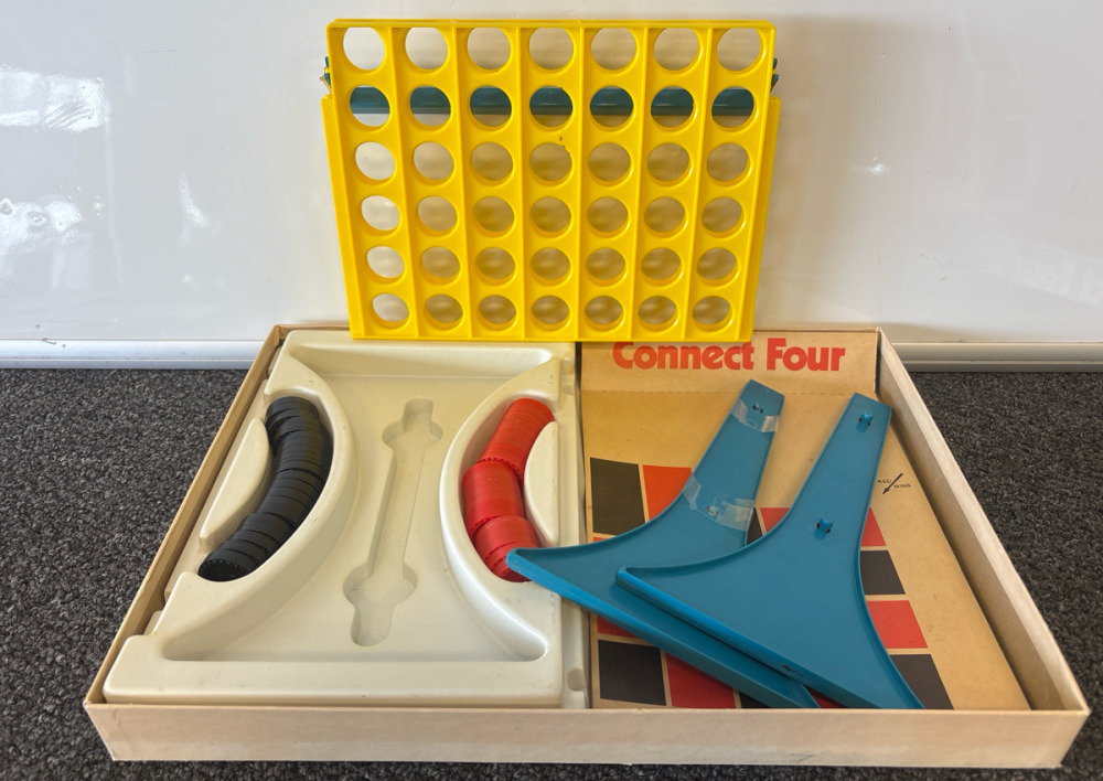 Antique Connect Four Vertical Checkers Game And MB Storybook 60 Piece ...