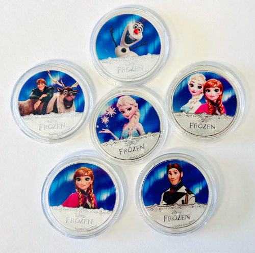 (6) Disney Characters Frozen Silver Plated Collector Coins