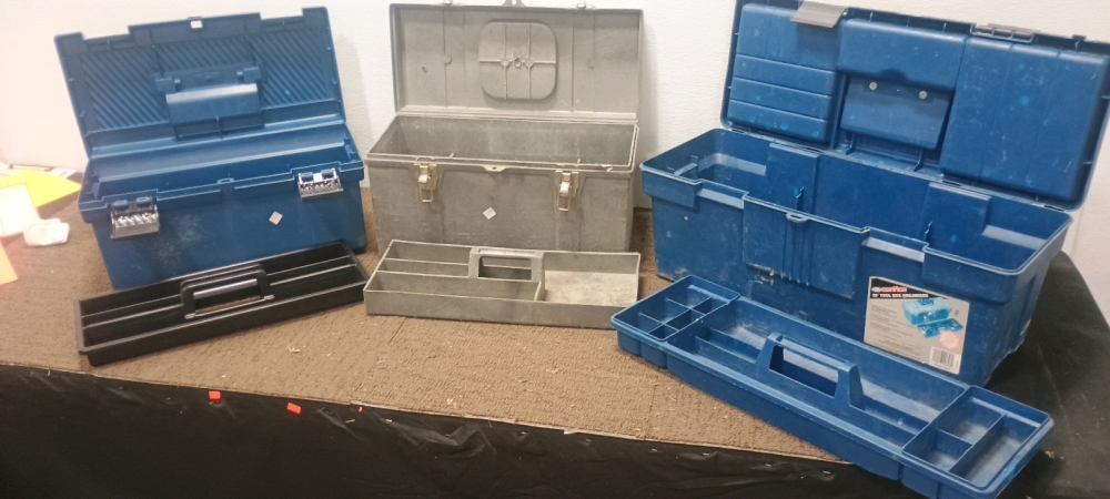 (3) Toolboxes - (1) Blue Contico Organizer (1) Blue Plano Toolbox (1 ...
