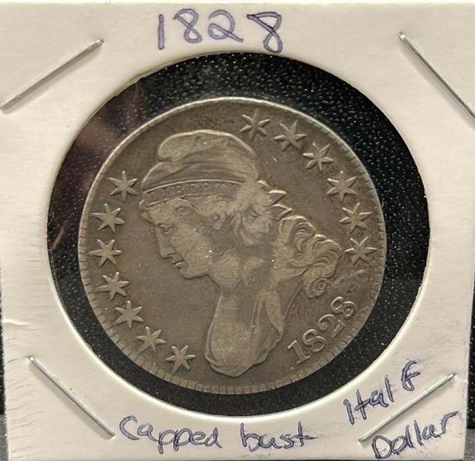 1828 Capped Bust Half Dollar, 89.24% Silver, 13.48g, No Mint Mark