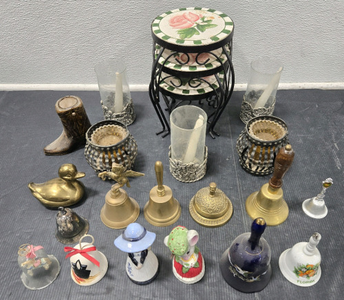 Assorted Vintage Ceramic & Metal Bells, Candle Holders, Plant Stands ...