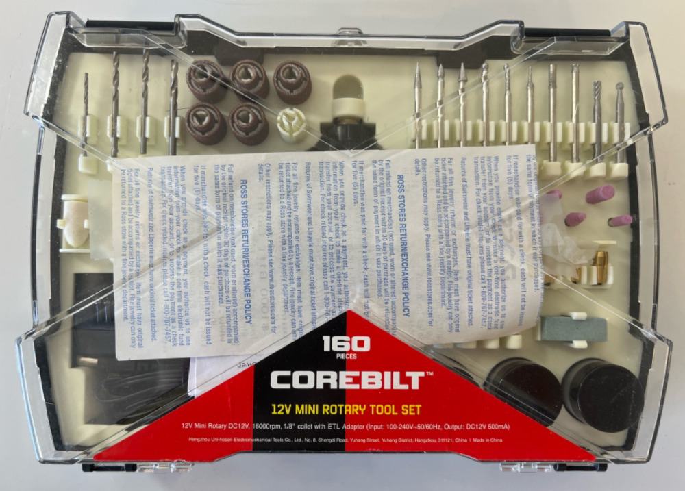 Corebilt 160 Piece 12 V Mini Rotary Set, Sanding Sheets, Bits, Small ...