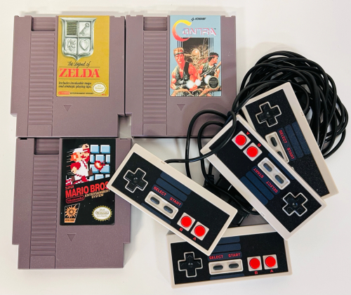 (4) NES Game Controllers and (3) NES Game Cartridges: Mario Bros ...