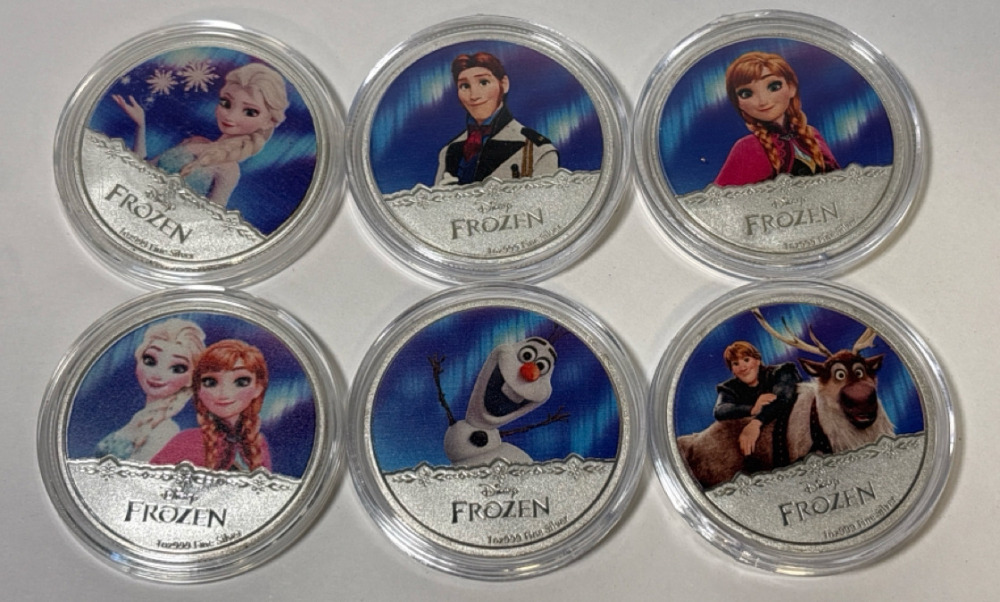 (6) Disney Frozen Movie Characters Silver Plates Collector Coins