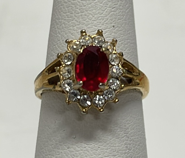 Gold Ring with Ruby and Diamond Accents, Oval Cut, Prong Setting