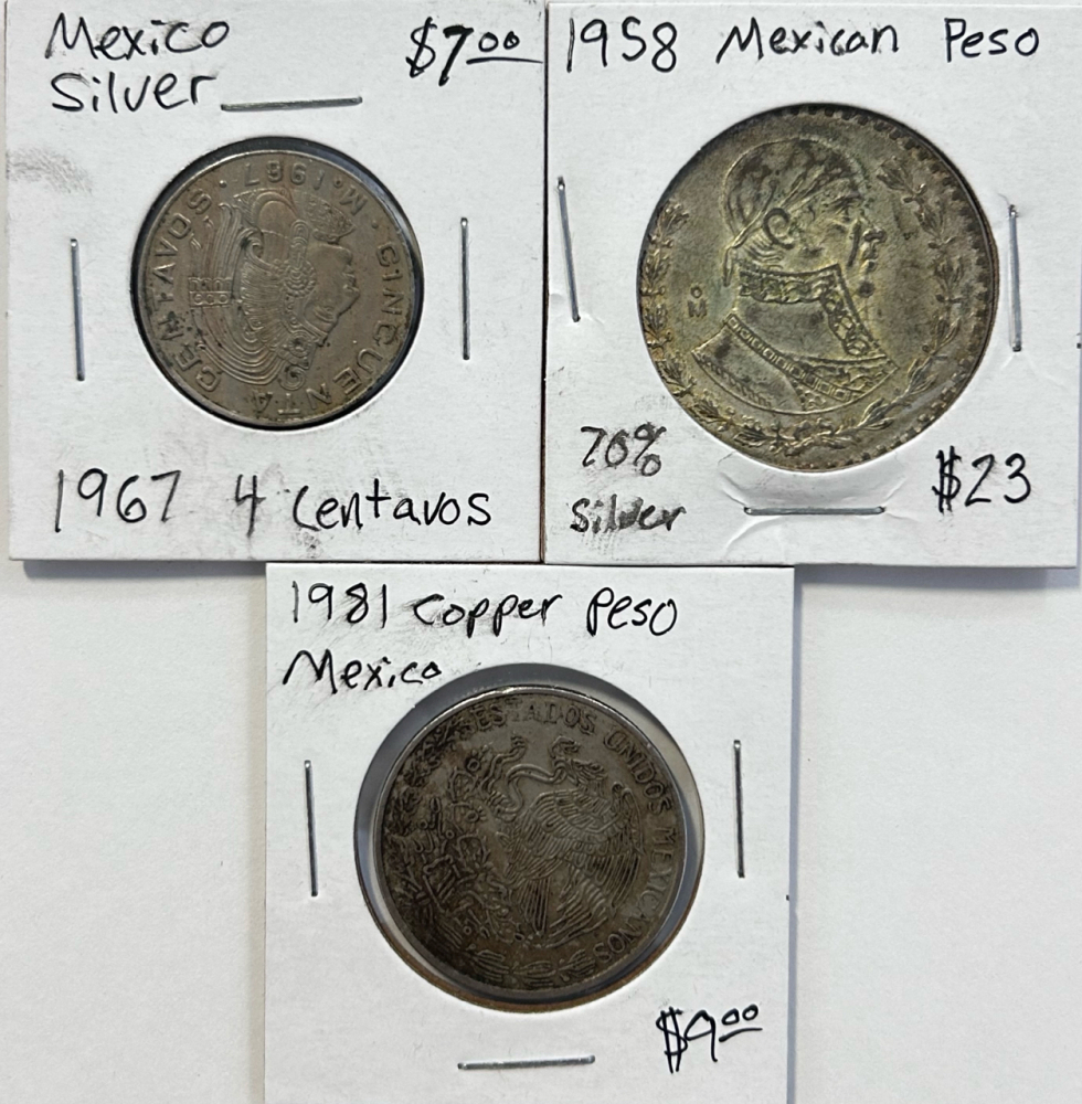 (3) Mexican Collector Coins: 1958, 1967, 1981