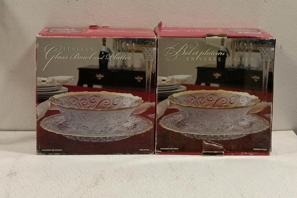 (2) Sets of Genuine Made In Italy Crystal Bowls With Platters