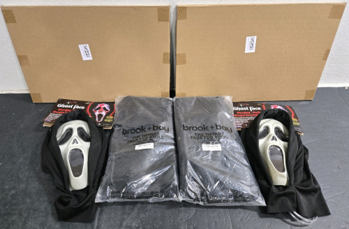 (2) Canvas Wall Art, (2) Faux Fur Shawl, (2) Ghost Face Horror Masks