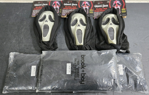 (3) Ghost Face Bleeding Horror Masks & (3) Faux Fur Shawls