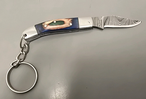 Hand Made Damascus Steel Folding Pocket Knife Keychain By Hunting Hawk Inc