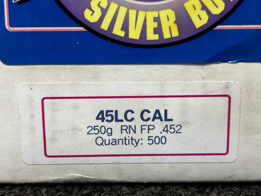 (500) Count Láser Cast Silver Bullets 45LC Cal 250 Gr.