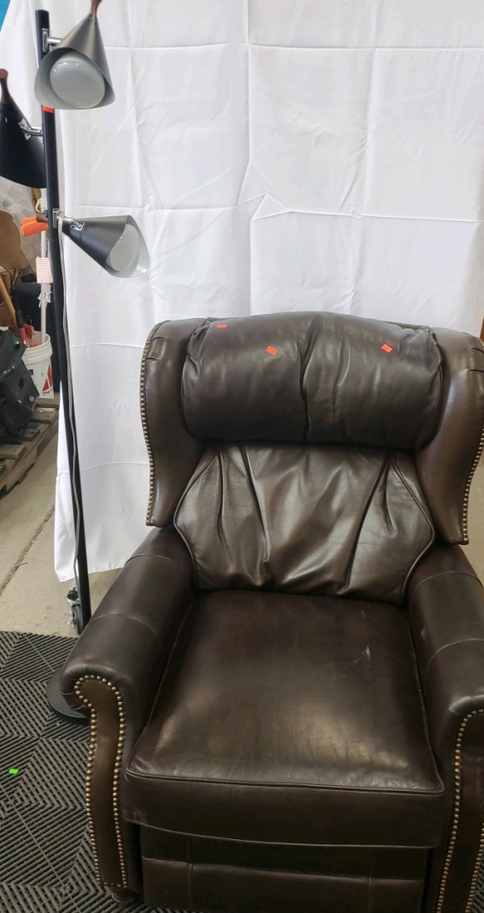 Leather Reclining Chair and Lamp