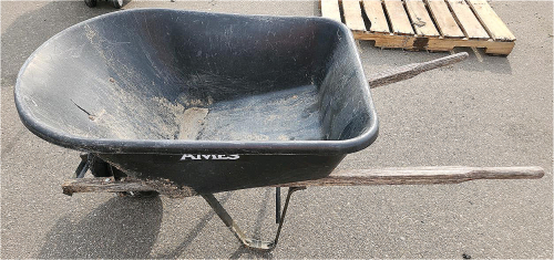 Ames Single-Wheel Wheelbarrow, Plastic Tub, Wooden Handles, Black