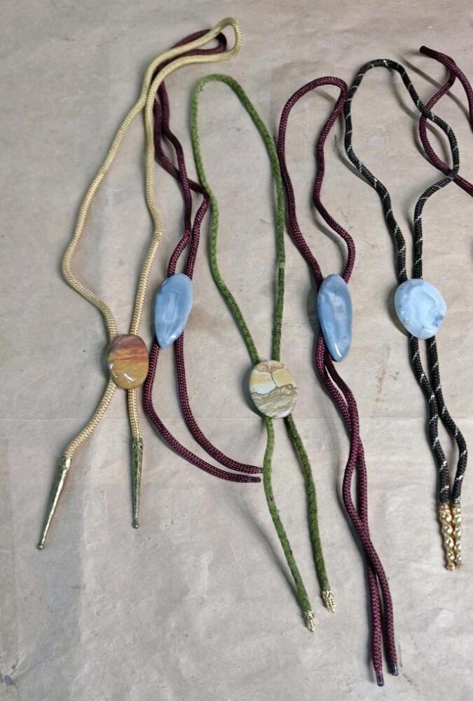 (9) Assorted Bolo Ties & (1) Wooden Keepsakes Box